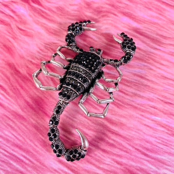 House Of Adornments | Jewelry | Large Jet Rhinestone Scorpion Brooch In ...